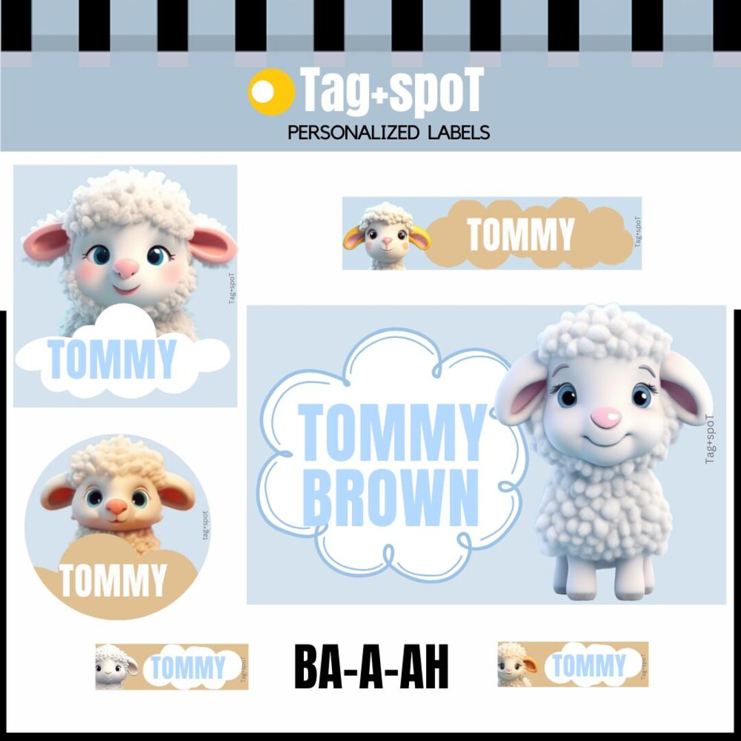 Personalized Cute Sheep School Pack Labels, Digital Name Tags for ...