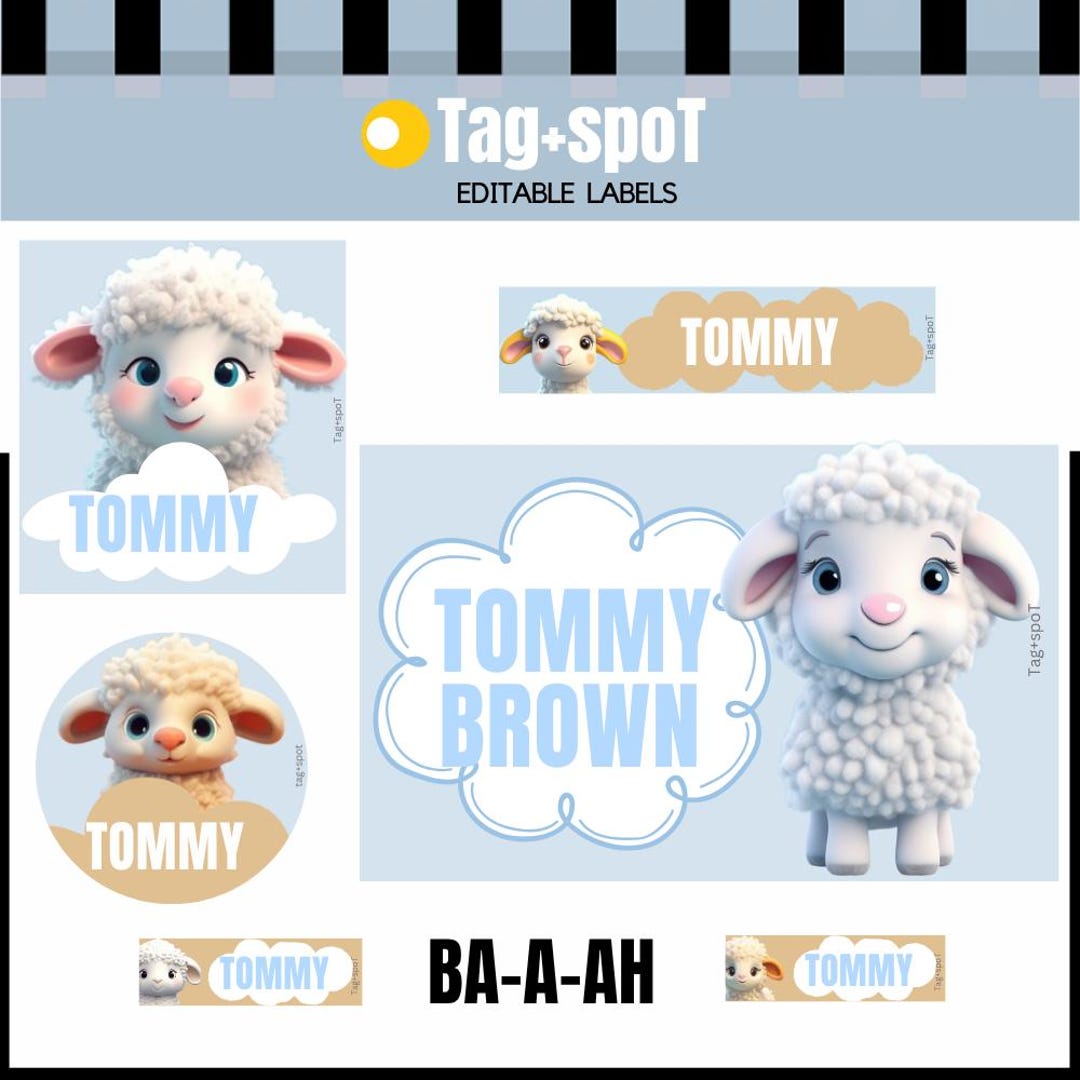 Cute Sheep Name Labels, Editable Template, Pastel Cloud School Tags ...