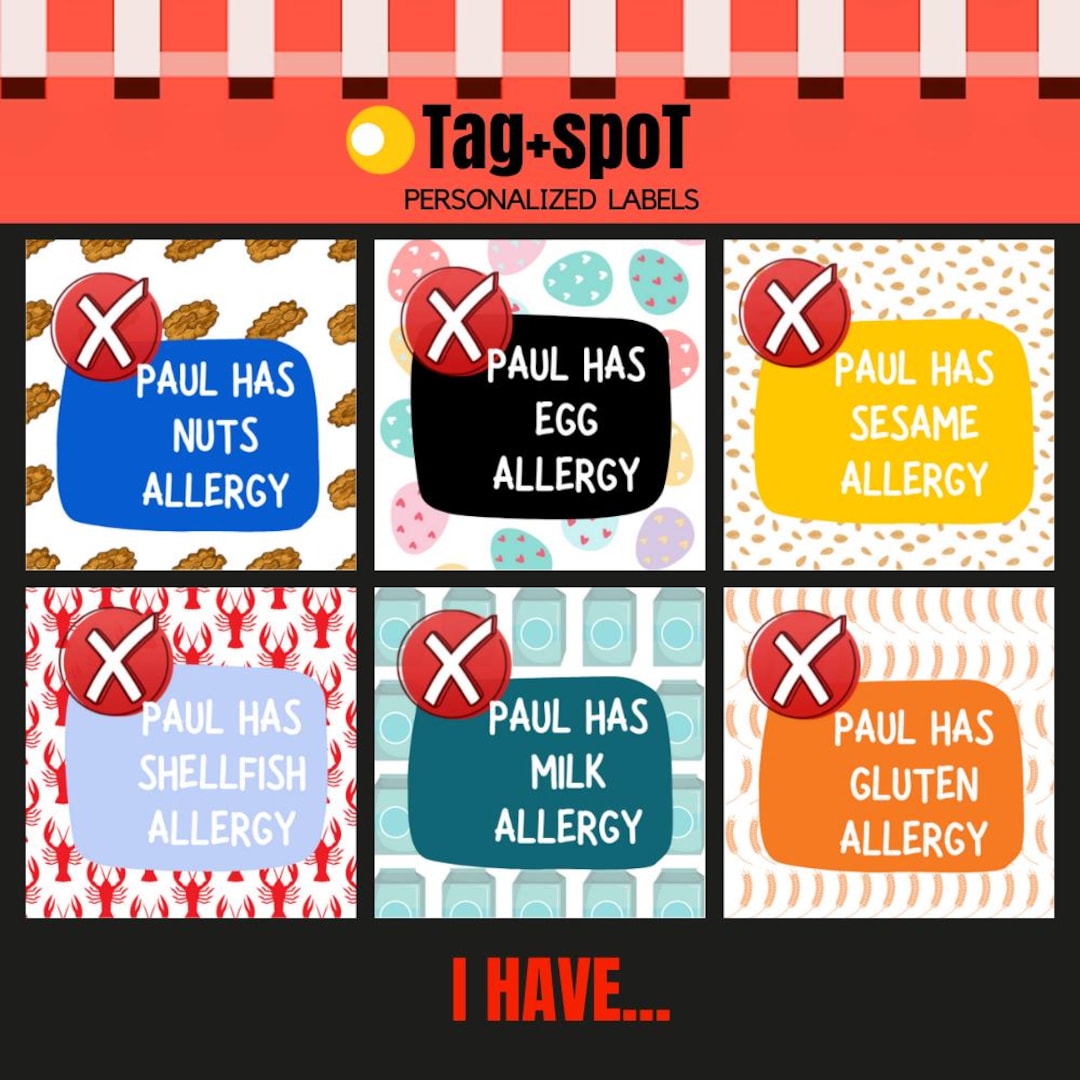 Personalized Allergy Alert Labels: School Supply Name Tags (digital ...