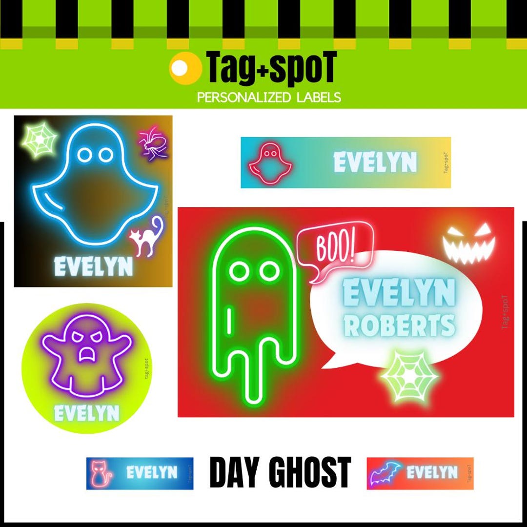 Personalized Halloween School Labels: Ghost Name Stickers (digital ...