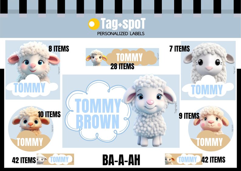 Personalized Cute Sheep School Pack Labels, Digital Name Tags for ...