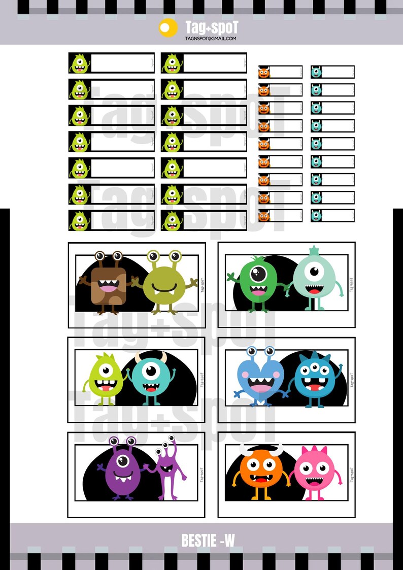 Editable CUTE MONSTERS School Pack Labels, Digital Name Tags for School ...