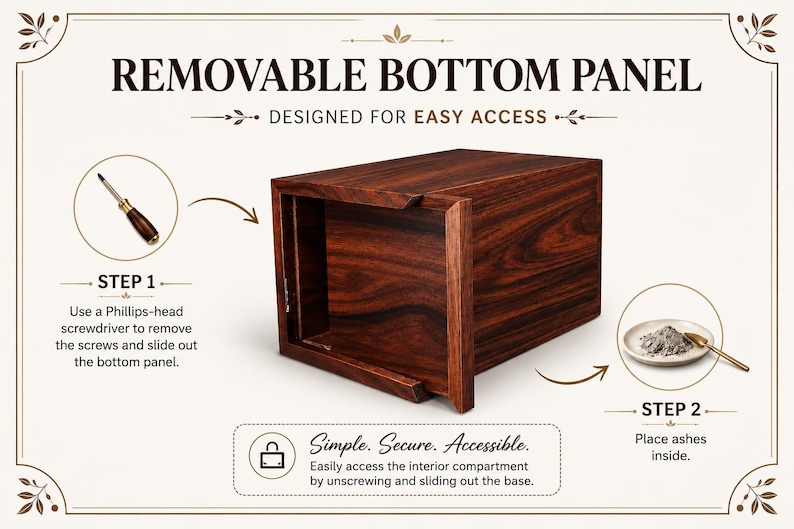 Christian Wooden Cremation Urn Box, Engraved Cross, Cemetery Scene ...