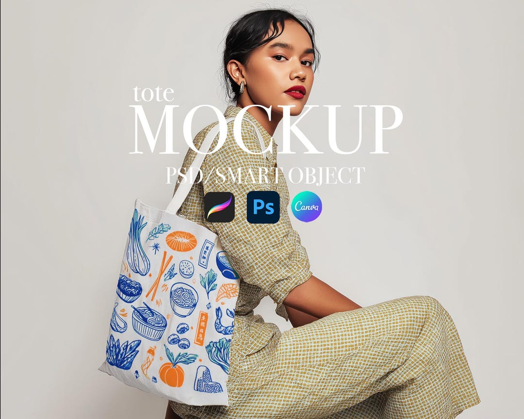 Tote Bag Mockup With Model | PSD + Canva Smart Object | Styled Product ...