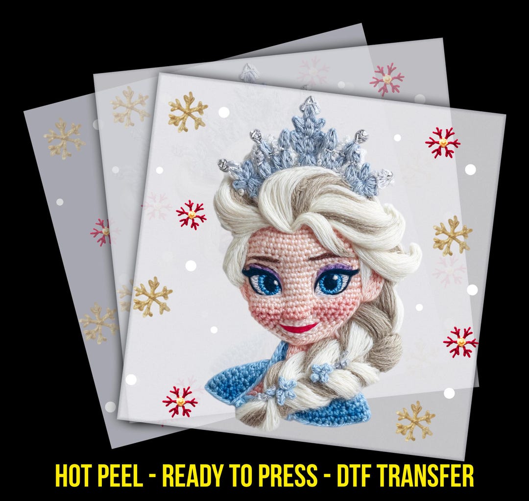 Faux Yarn Frozen Elsa DTF Transfer, Latch Hook Elsa Ready to Press ...