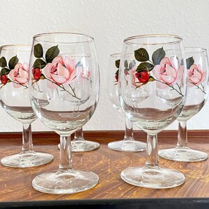 1940s Vintage Rose Transfer Gold Rimmed Cordial Glasses Sherry Glasses ...