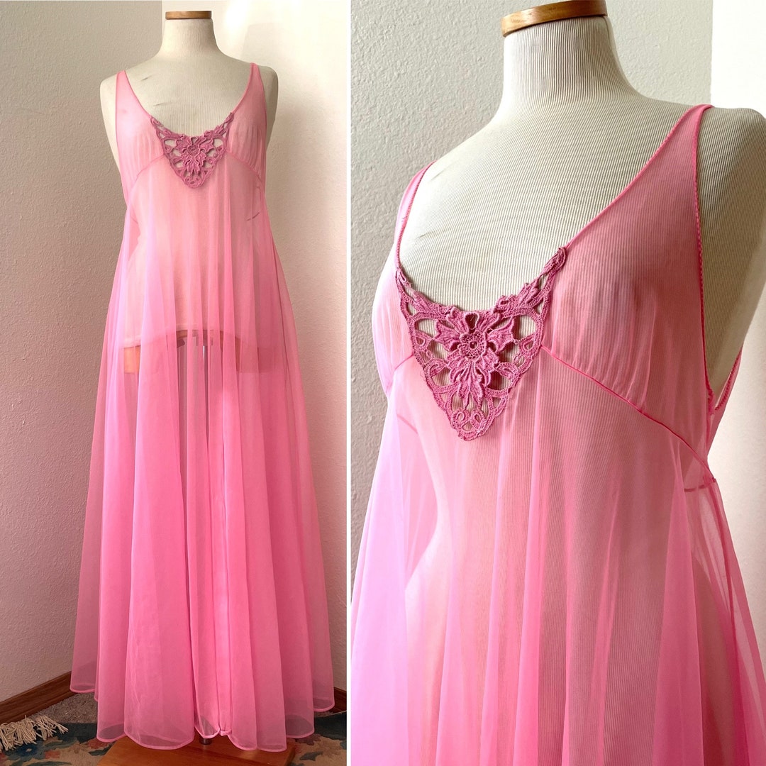 Vintage Floor Length Voluminous Pink Sheer Negligee - Etsy