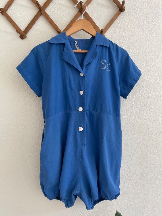 1940s Vintage ADMIRAL Womens Gym Romper / Blue Gym Su… - Gem