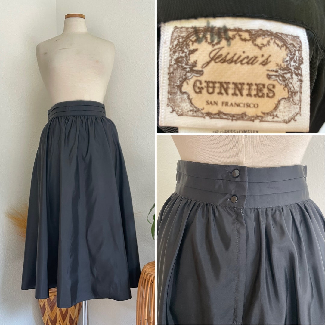 1970s Vintage Gunne Sax JESSICAS GUNNIES Black Taffeta A-line Circle ...
