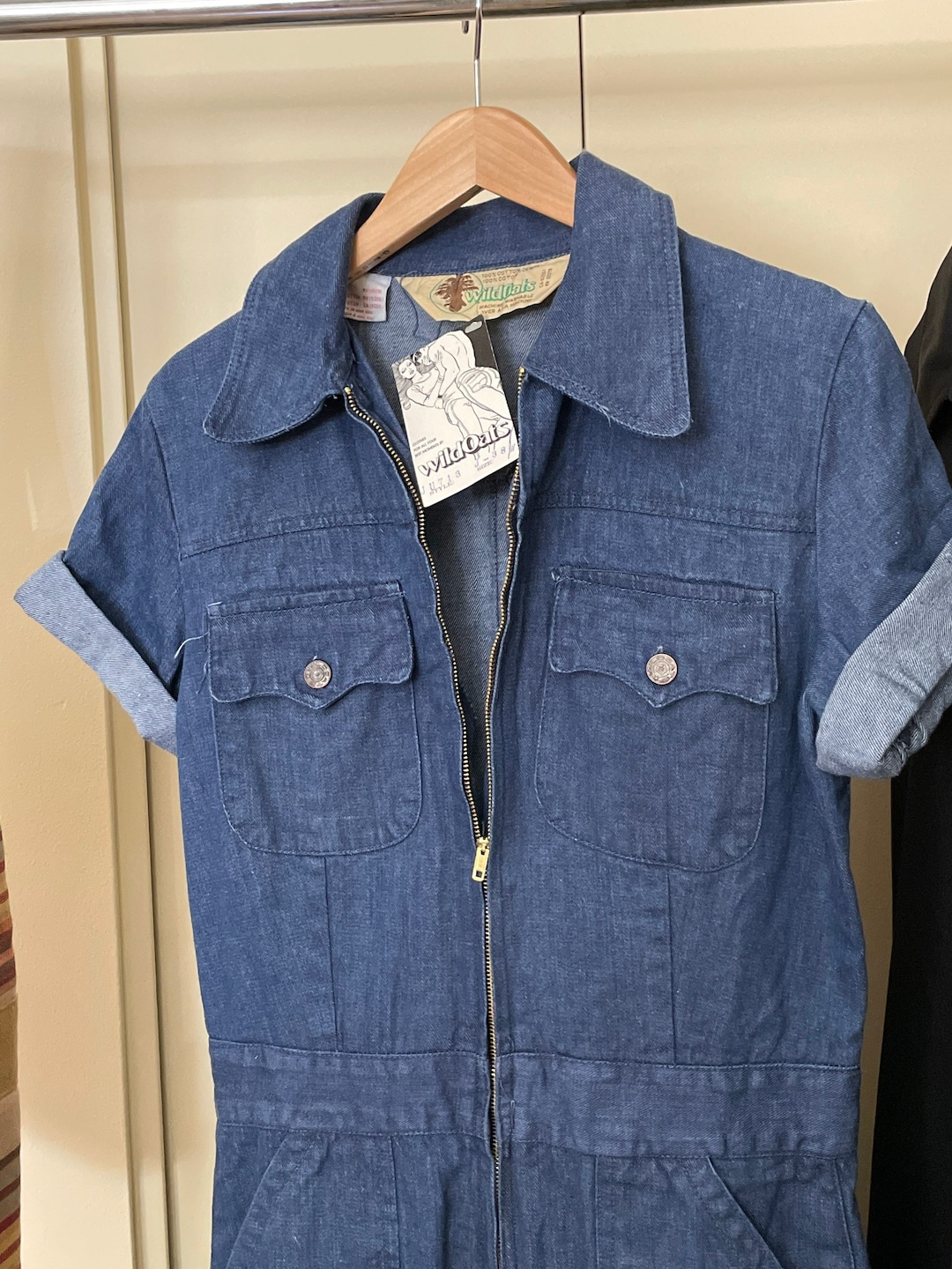 1970s Vintage WILD OATS Denim One Piece Jumpsuit Coveralls Pantsuit NOS ...
