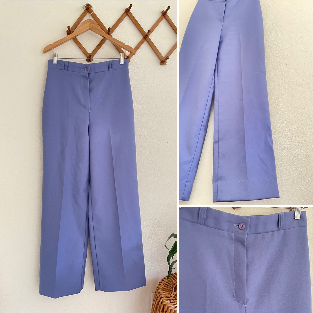 1970s Vintage Lavender Polyester Slacks High Waist Wide Legged Trousers ...
