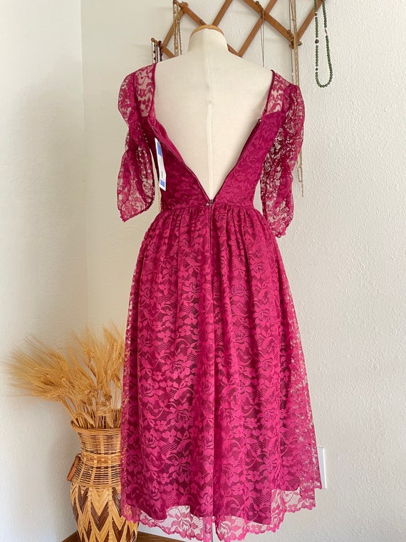 1980s Vintage Berry Lace and Satin Formal Dress / Pro… - Gem