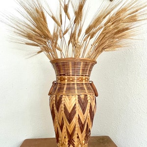 1970s Vintage Large Standing Frond Basket With Wheat Stalks Floor ...