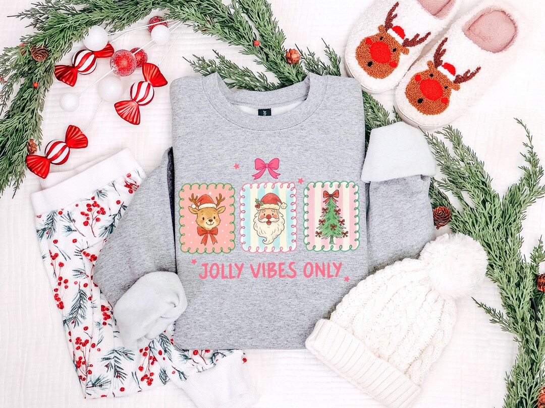 Jolly Vibes Only Kids Christmas Sweatshirt, Cute Holiday Outfit, Winter ...