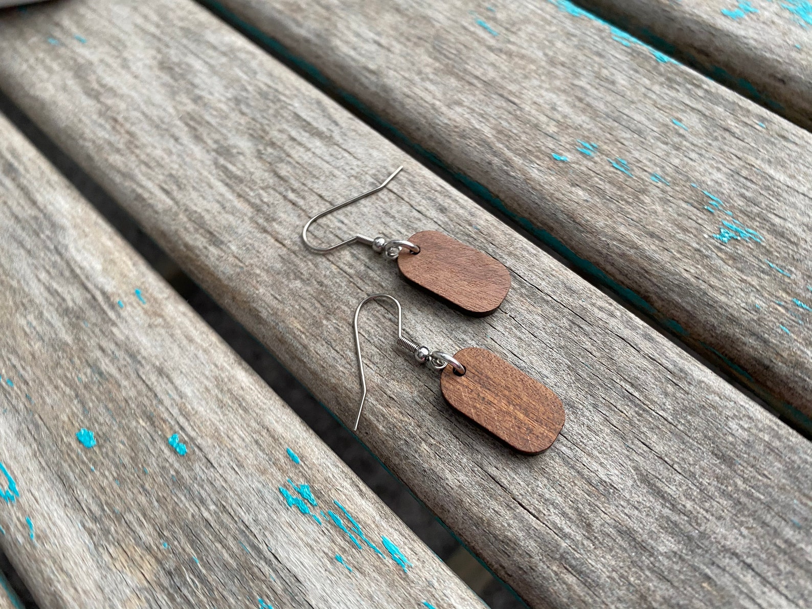 Wood Small Rounded Rectangle Earrings - Etsy