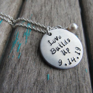 Love Builds up Inspiration Necklace- "love Builds Up" With Date and an ...