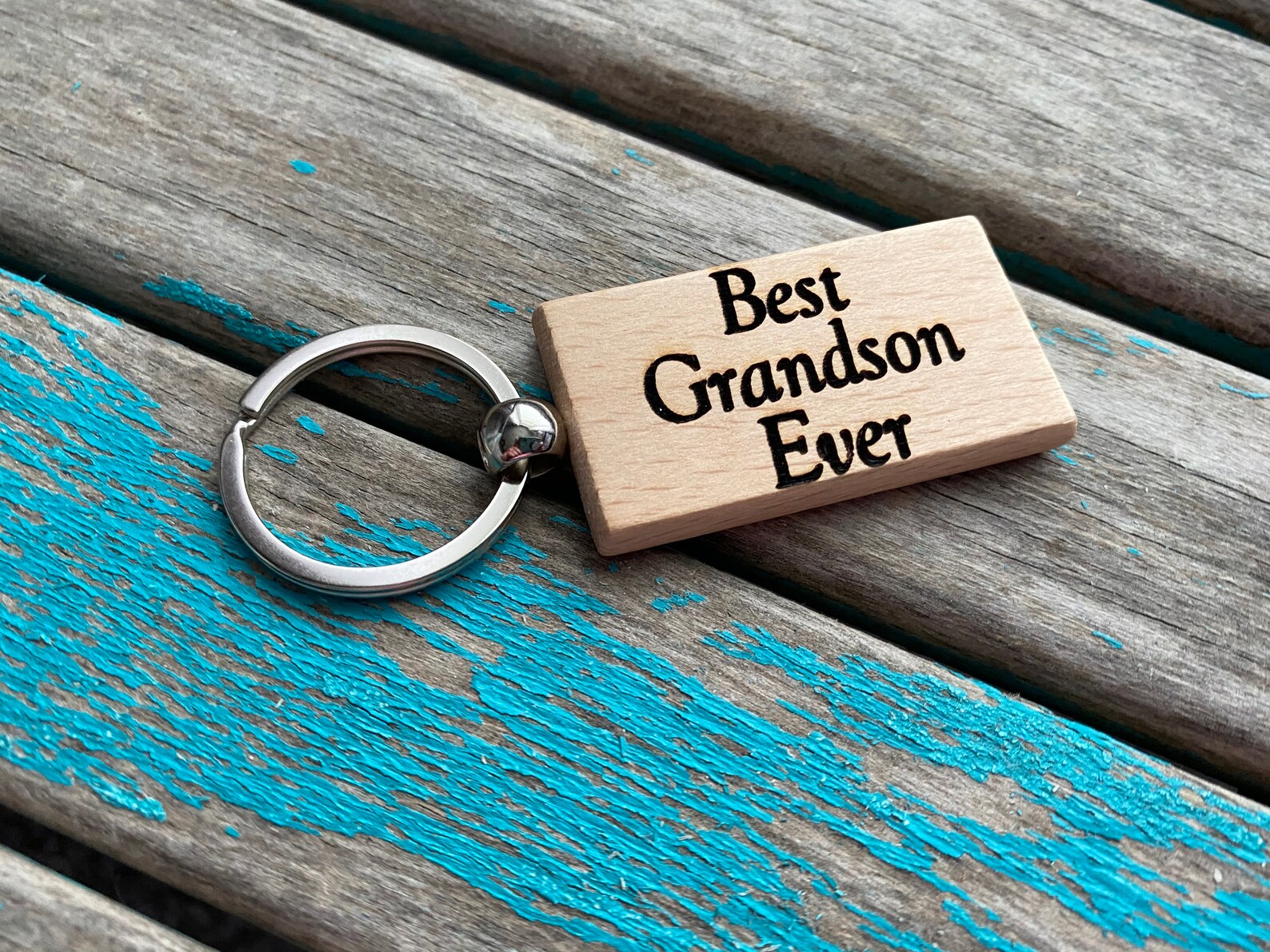 Grandson Keychain- "best Grandson Ever” Wood Keychain- Upgrade Option ...