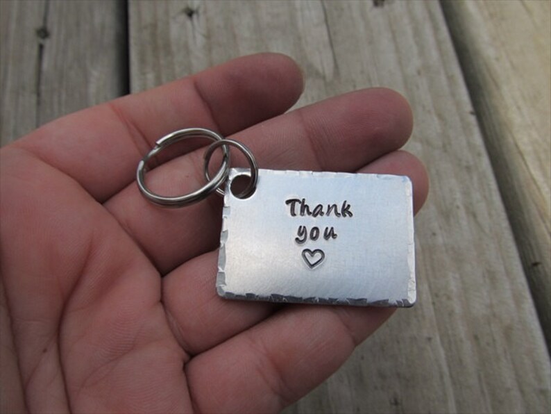Thank You Keychain- Stamped Keychain "thank You" With a Stamped Heart - Metal Keychain - Etsy