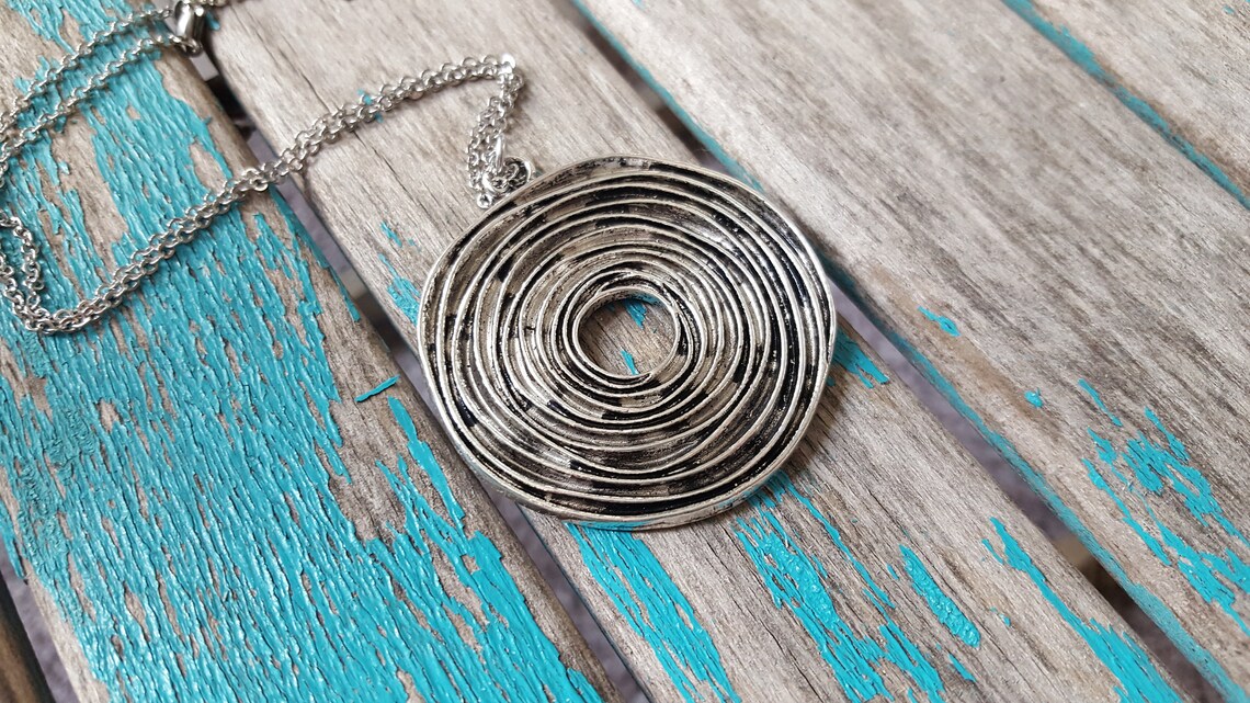 Statement Necklace-antique Silver Abstract Circular Pendant - Etsy