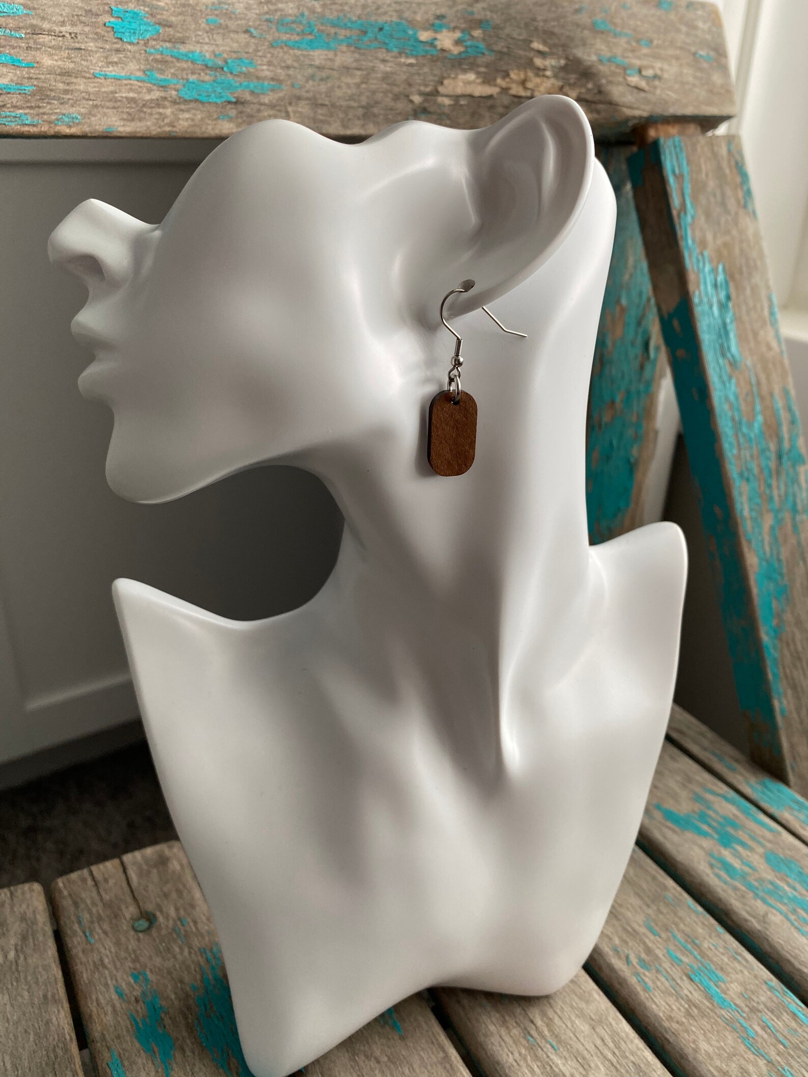 Wood Small Rounded Rectangle Earrings - Etsy