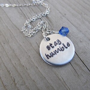 Hand Stamped Aluminum Pendant Necklace: "stay Humble" With Accent Bead ...