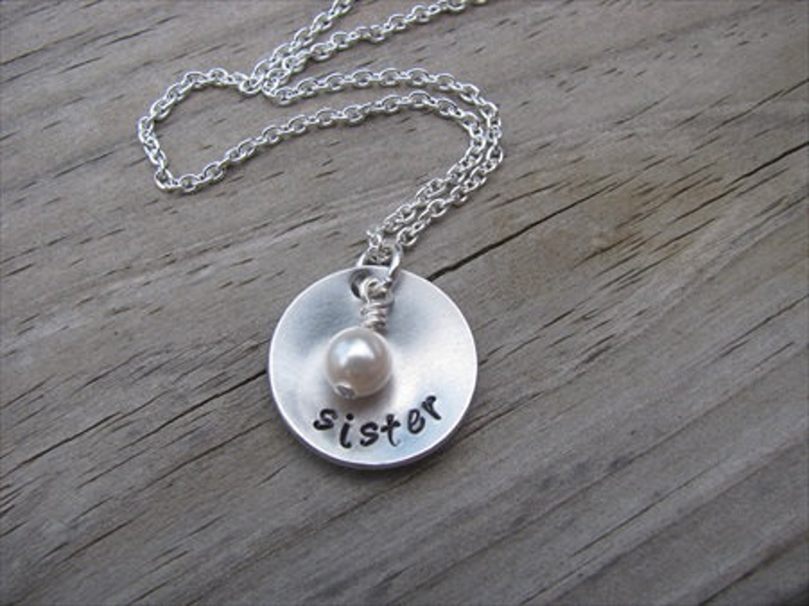 Sisters Necklace- Hand-stamped "sister" With a Birthstone or Accent ...
