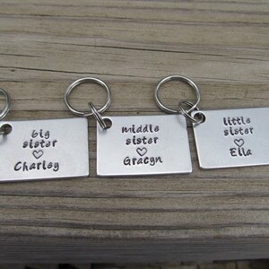 Personalized Sisters Keychains 3 Keychain Set big Sister, middle Sister ...