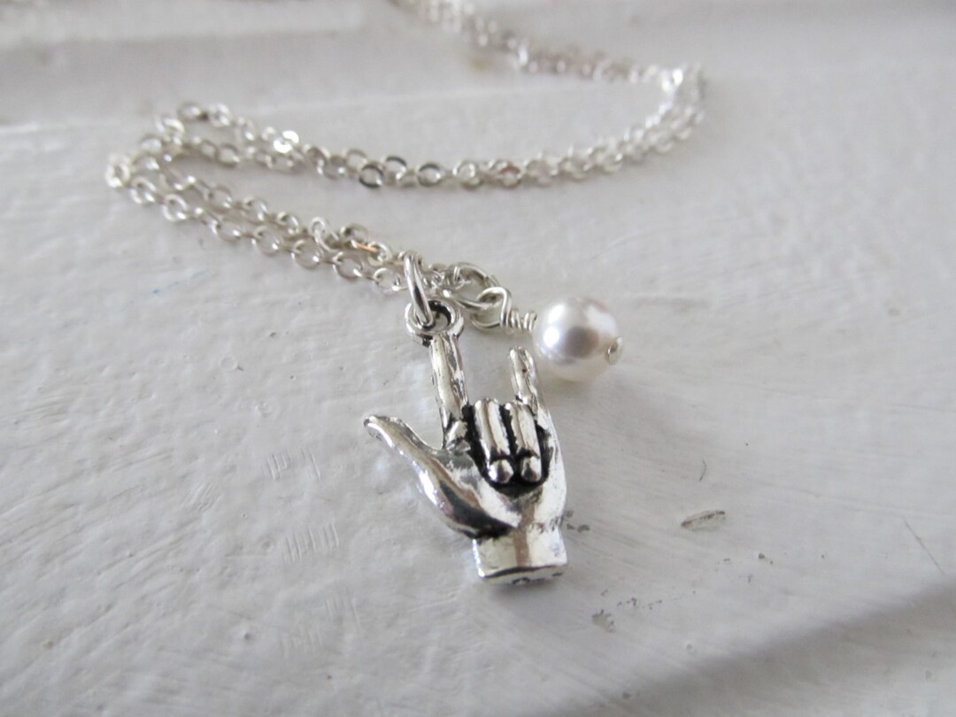ASL I Love You Necklace: Sign Language Charm, Accent Bead - Etsy