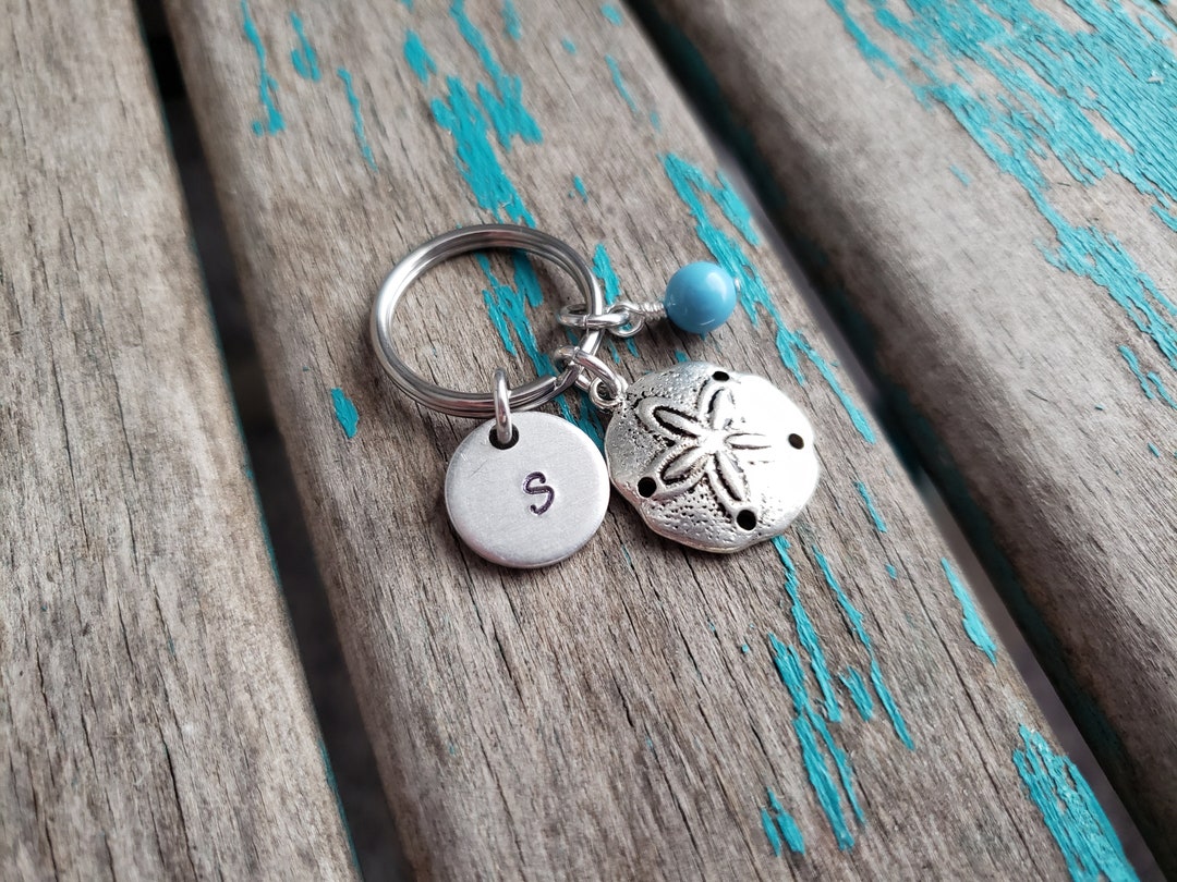 Sand Dollar Keychain With Your Choice of Initial and Accent Bead - Etsy