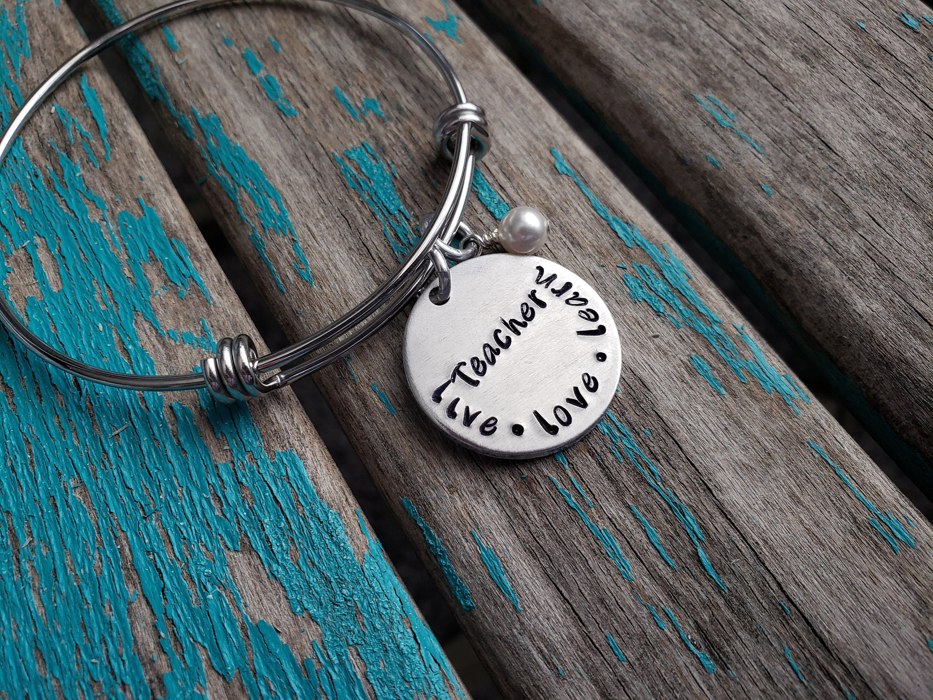 Teacher Bracelet- "teacher Live.love.learn" With an Accent Bead of Your ...