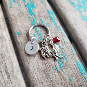 Rooster Keychain With Your Choice of Initial and Accent Bead - Etsy