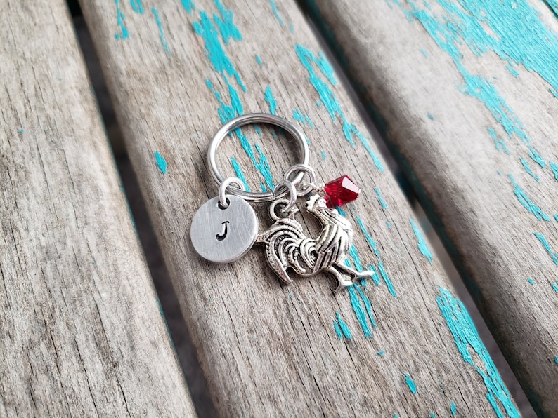 Rooster Keychain With Your Choice of Initial and Accent Bead - Etsy