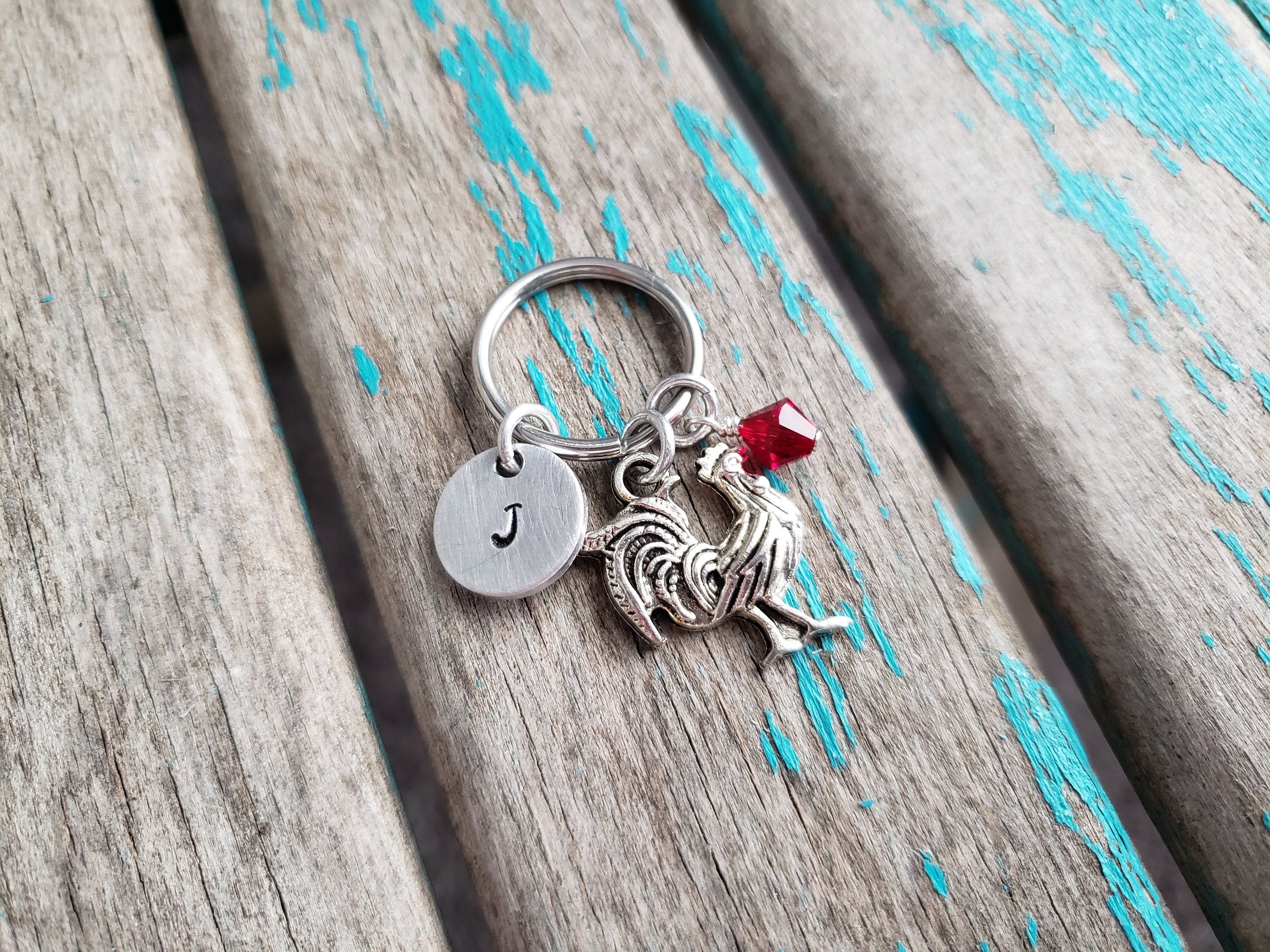 Rooster Keychain With Your Choice of Initial and Accent Bead - Etsy