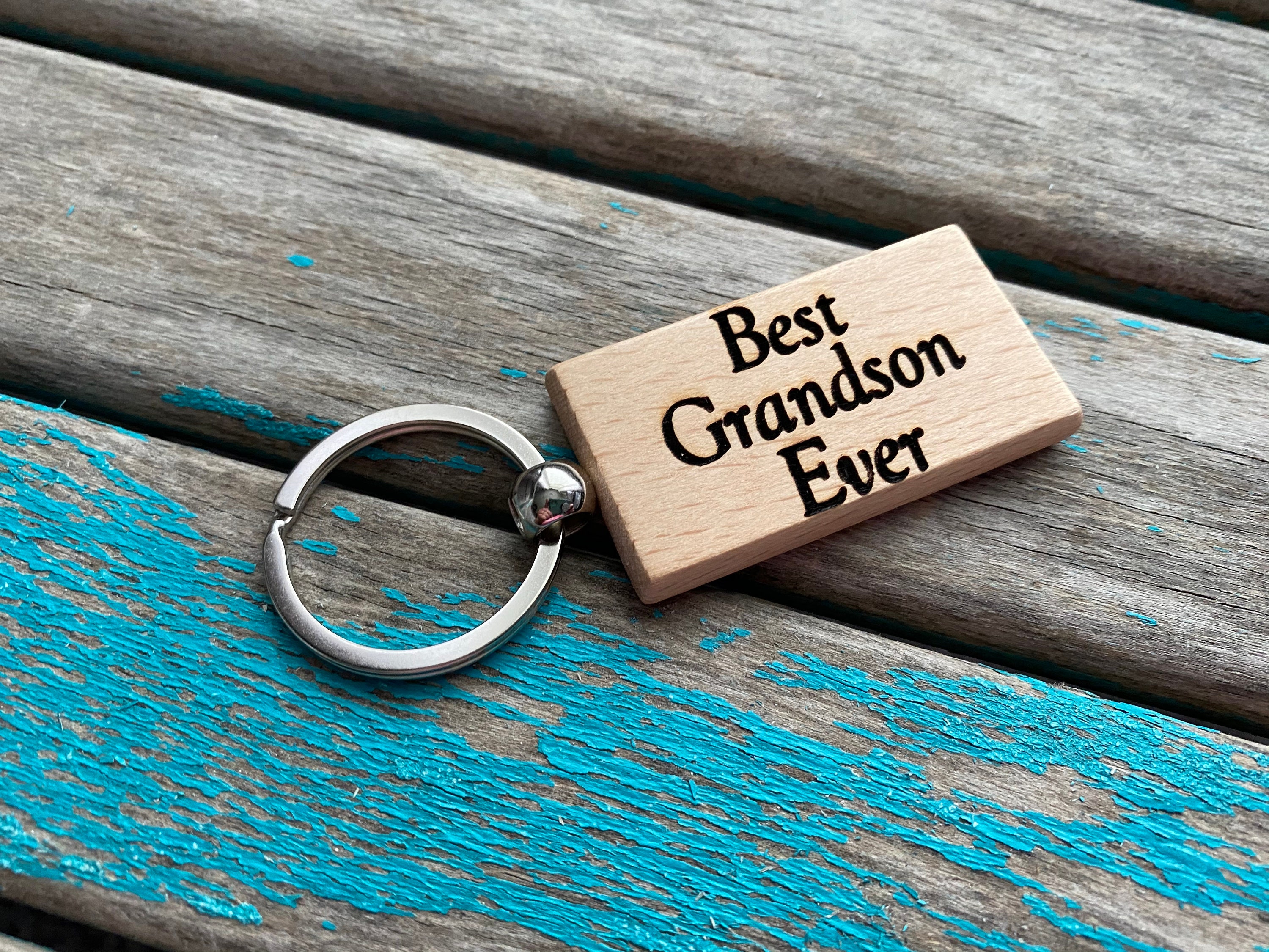 Grandson Keychain- "best Grandson Ever” Wood Keychain- Upgrade Option ...