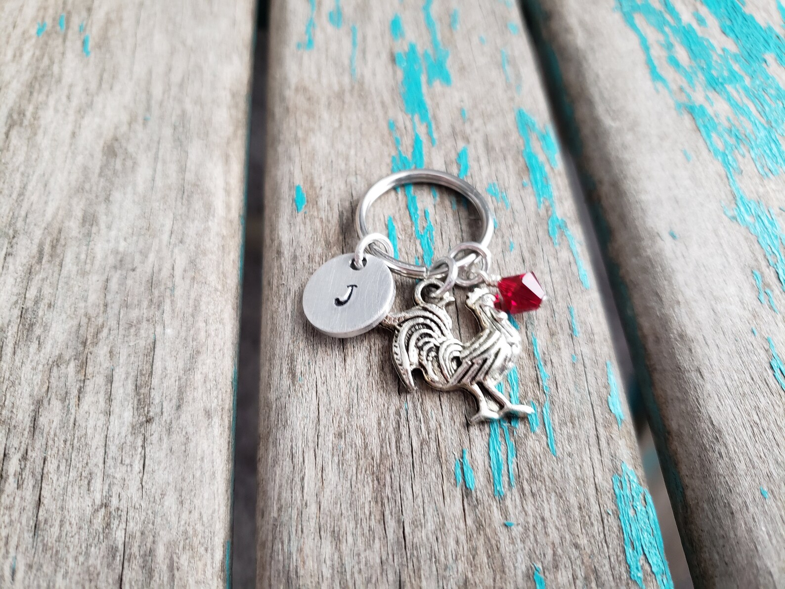 Rooster Keychain With Your Choice of Initial and Accent Bead - Etsy