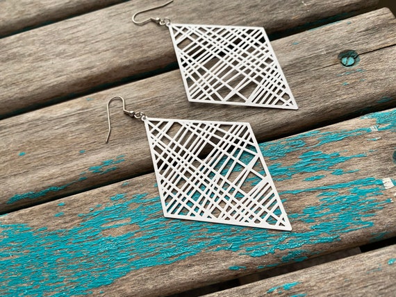 White Earrings Abstract Lines Earrings Unique and Lightweight Earrings Large Earrings Etsy