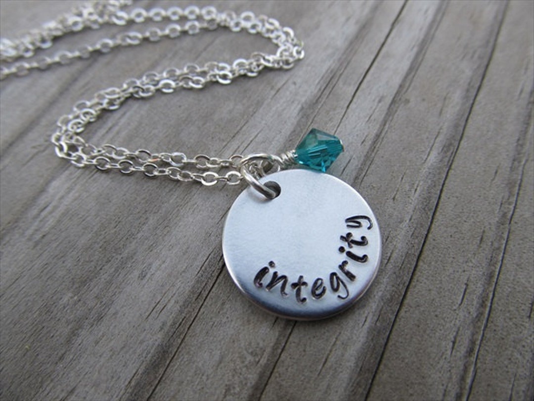 Hand-stamped Integrity Necklace: Brushed Aluminum Pendant With Accent ...