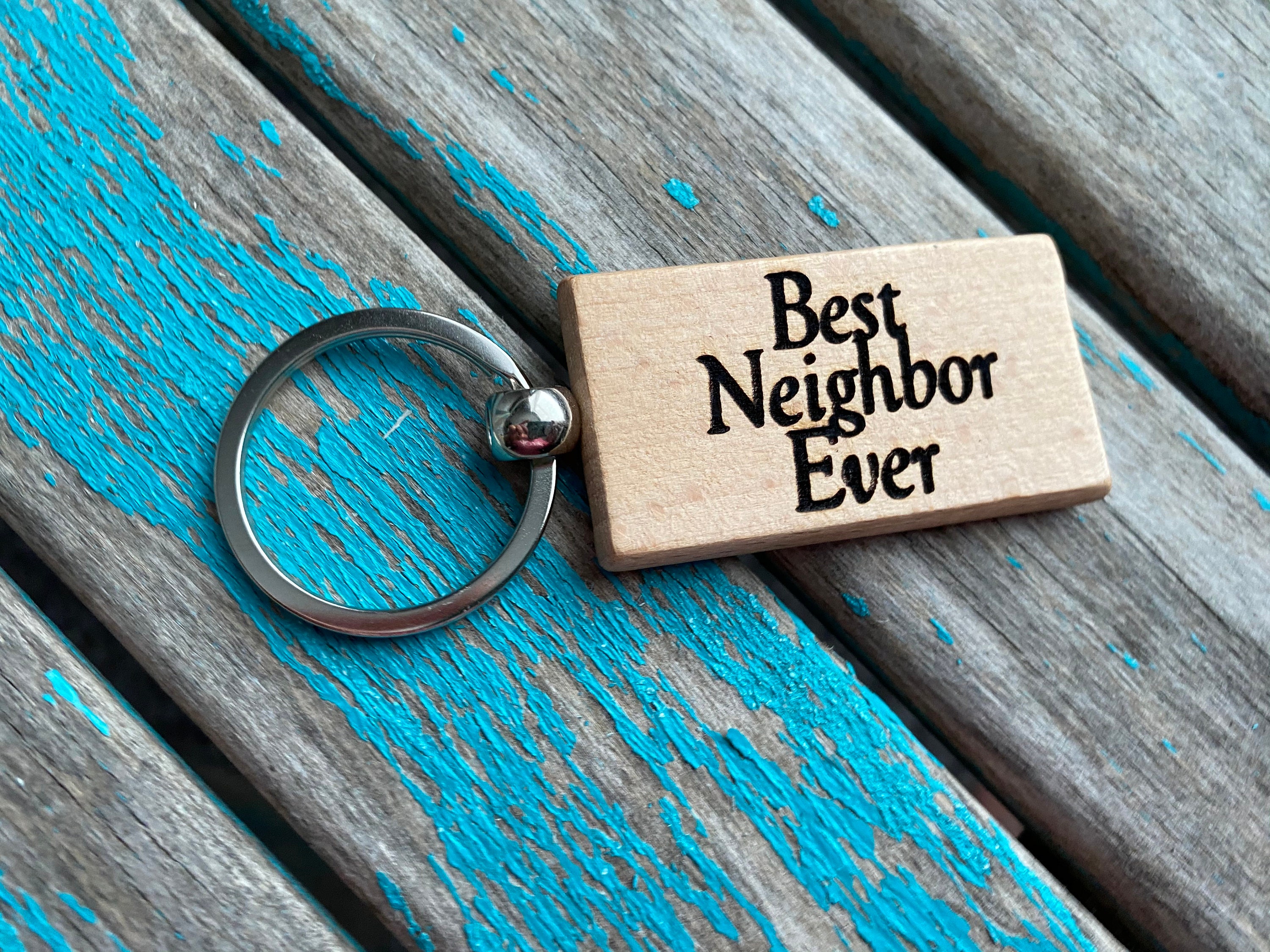Neighbor Keychain best Neighbor Ever wood - Etsy UK