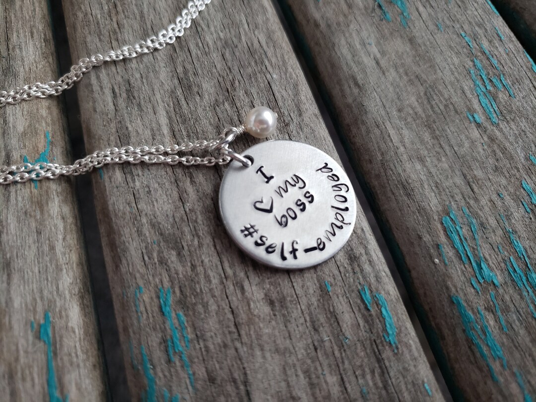 Hand Stamped Self-employment Necklace: Aluminum Pendant With Accent ...