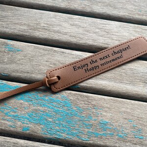 Leather Bookmark - "enjoy the Next Chapter! Happy Retirement!" - Etsy