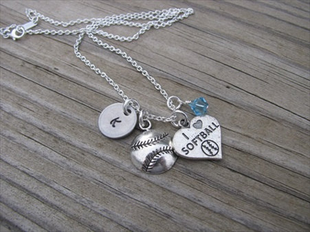 Softball Charm Necklace: Initial & Accent Bead, Personalized Jewelry - Etsy