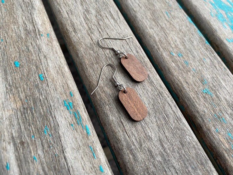Wood Small Rounded Rectangle Earrings - Etsy