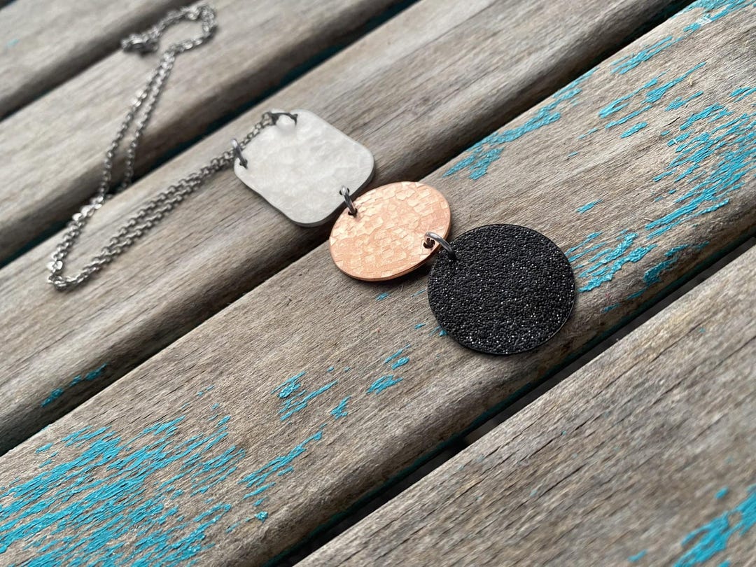 Mixed Metal Statement Necklace: Copper, Aluminum & Black Pendant - Etsy
