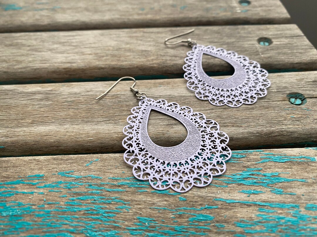 Pale Lavender Earrings -scrolled Open Teardrop- Unique, and Lightweight ...