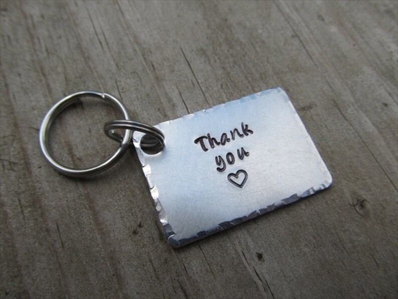 Thank You Keychain- Stamped Keychain "thank You" With a Stamped Heart ...