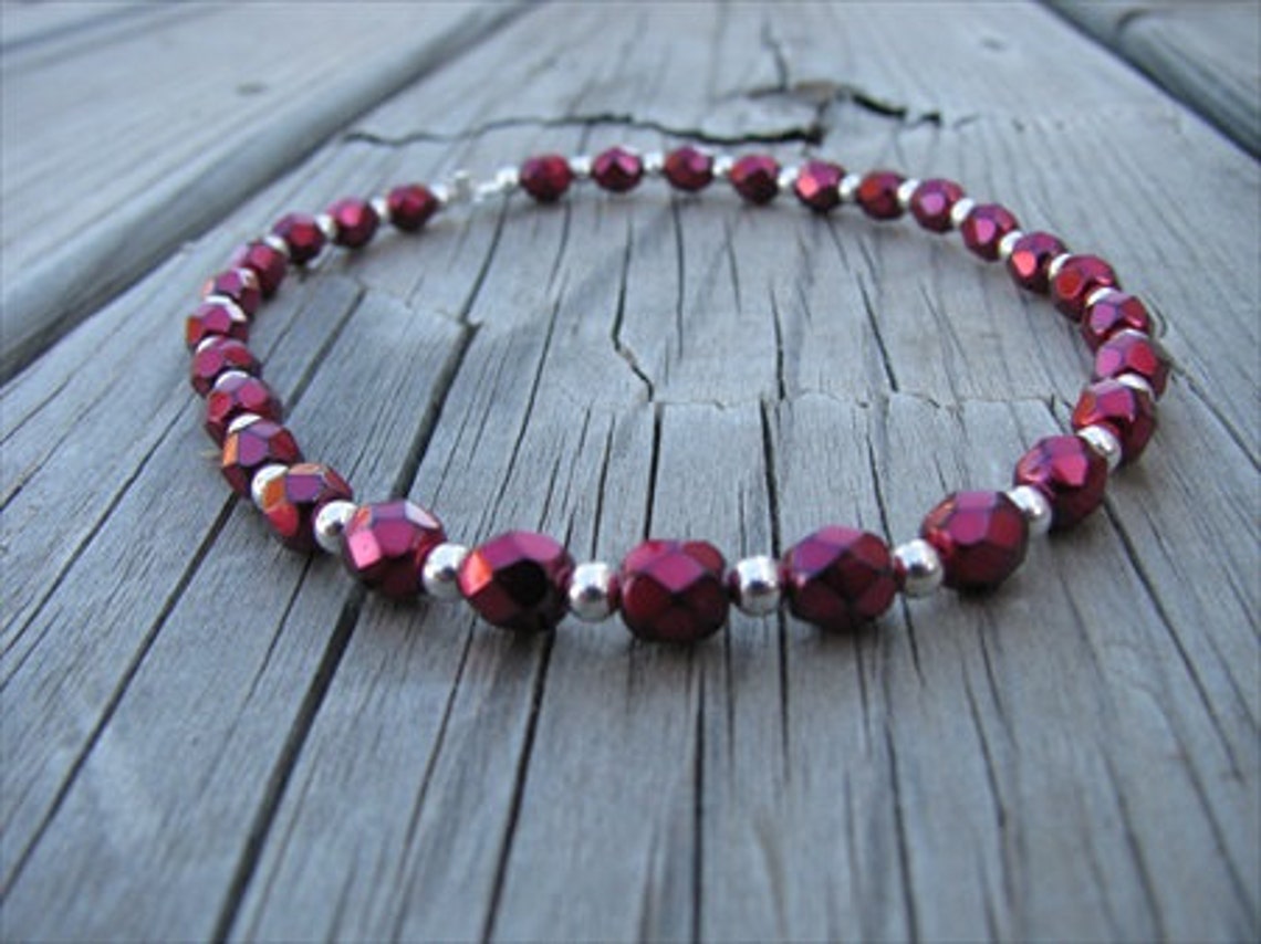Metallic Red and Silver Beaded Ankle Bracelet | Etsy