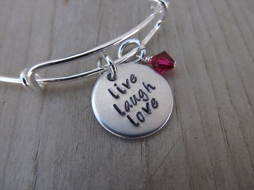 Hand-stamped 'live Laugh Love' Bangle Bracelet With Accent Bead - Etsy