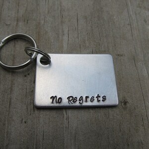 No Regrets Inspirational Keychain- Hand-stamped Keychain- "no Regrets ...