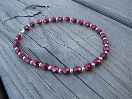 Metallic Red and Silver Beaded Ankle Bracelet | Etsy