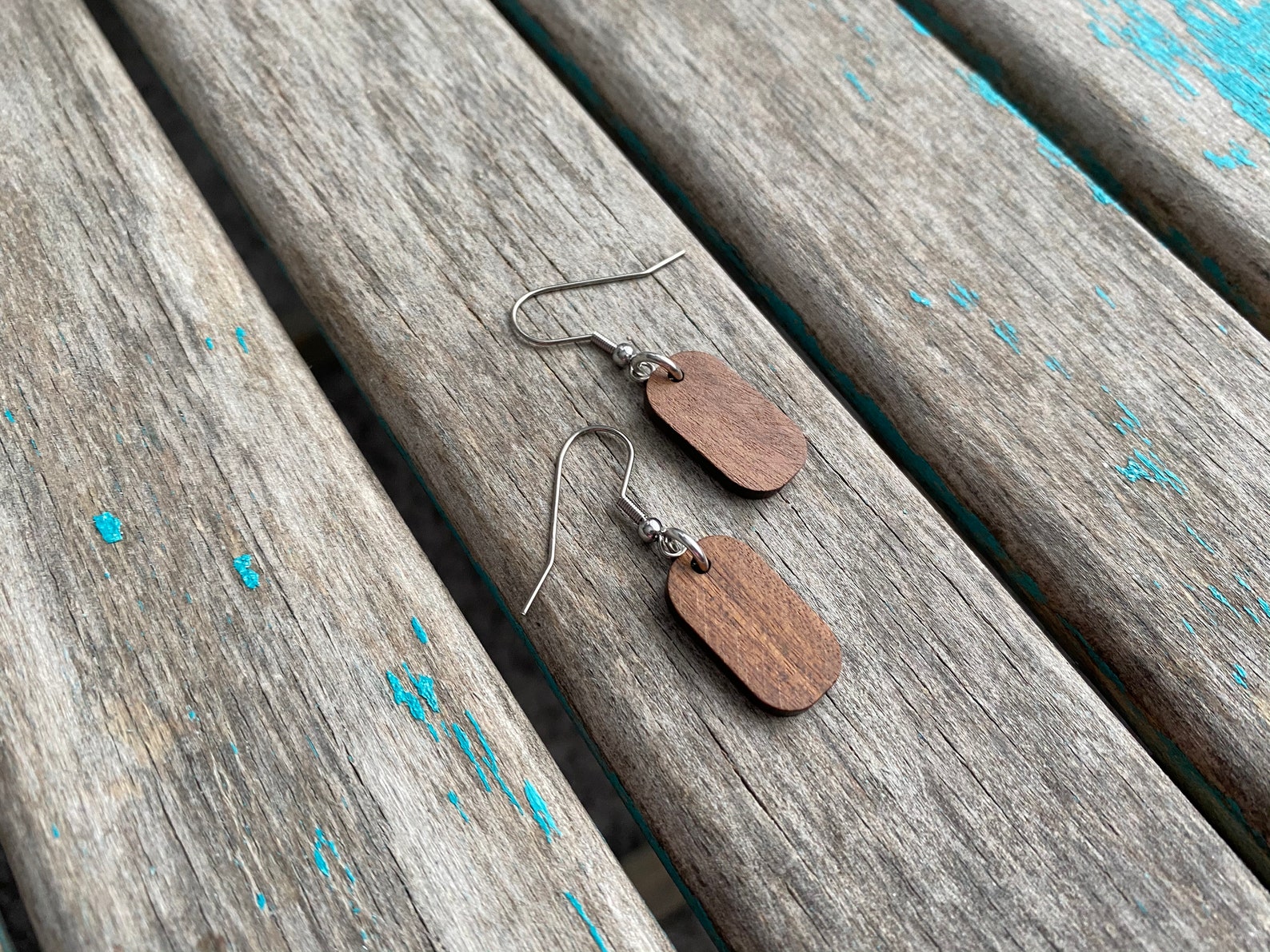Wood Small Rounded Rectangle Earrings - Etsy